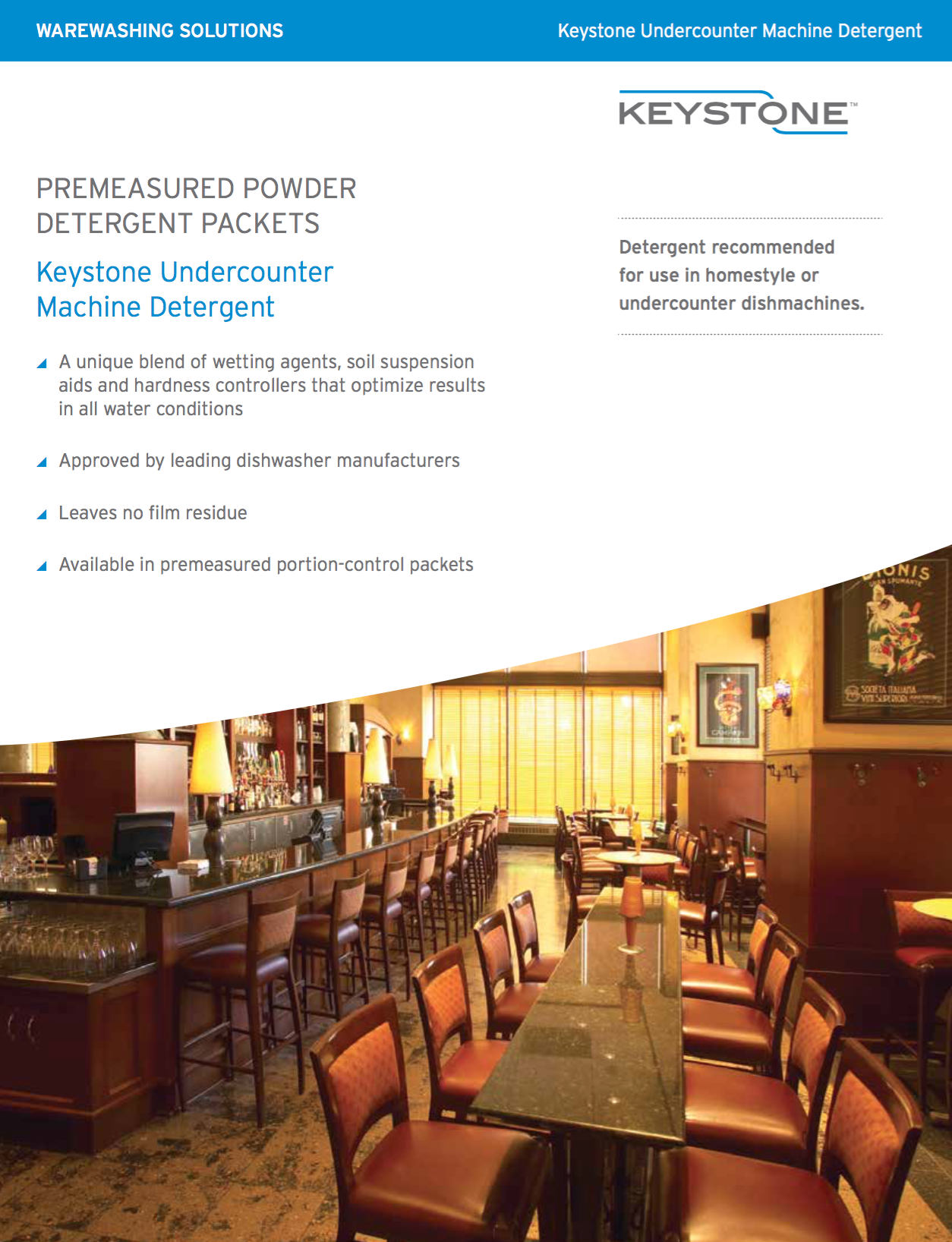 Keystone Undercounter Machine Detergent Sell Sheet