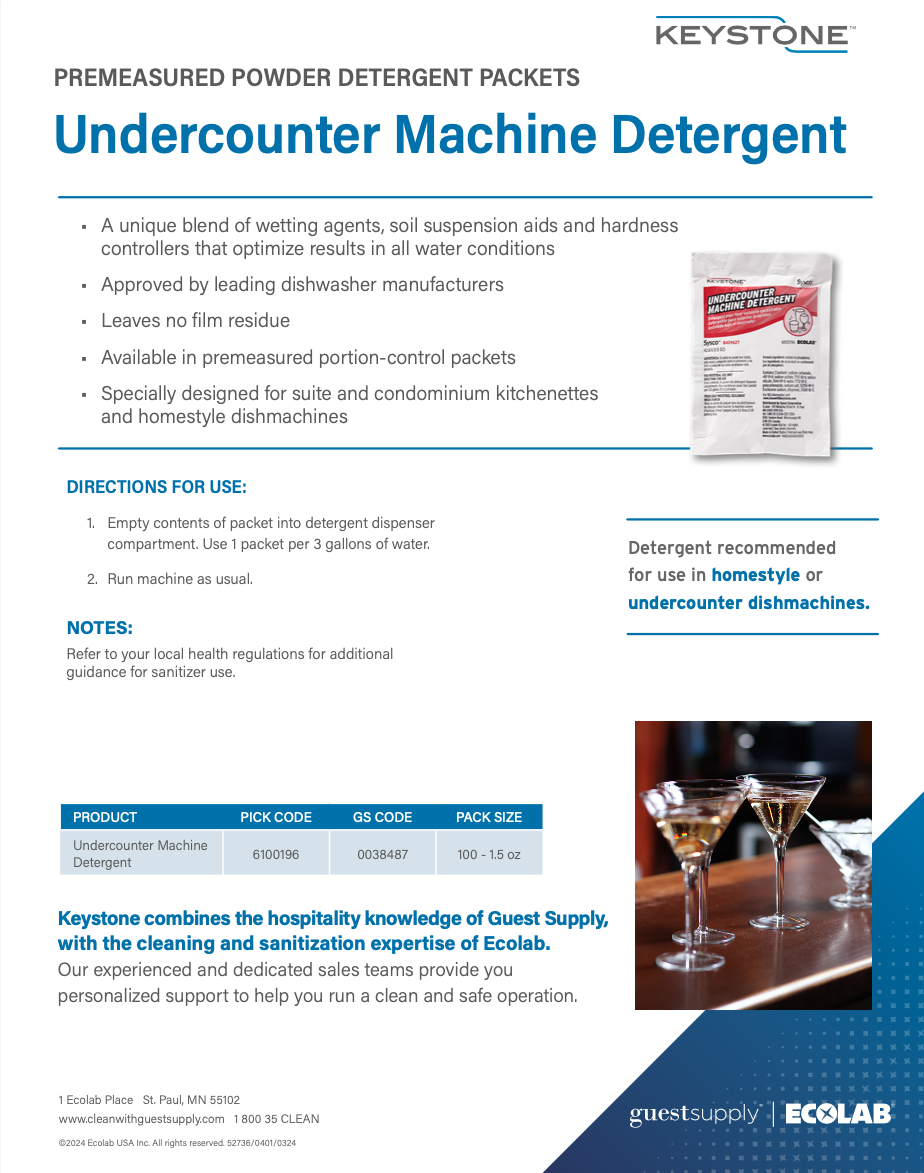 Keystone Undercounter Machine Detergent Sell Sheet